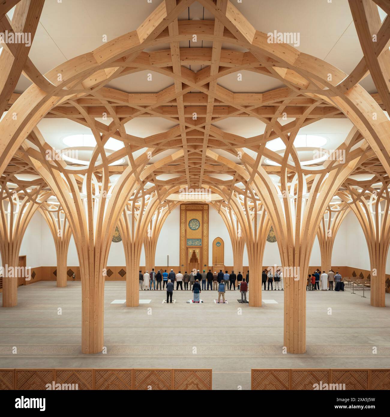 Distant view showing large capacity prayer room with a forest of ...