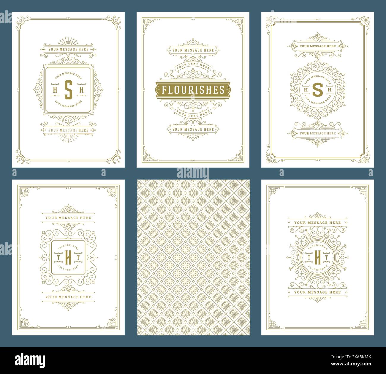 Vintage ornament greeting cards set vector templates. Flourishes ...