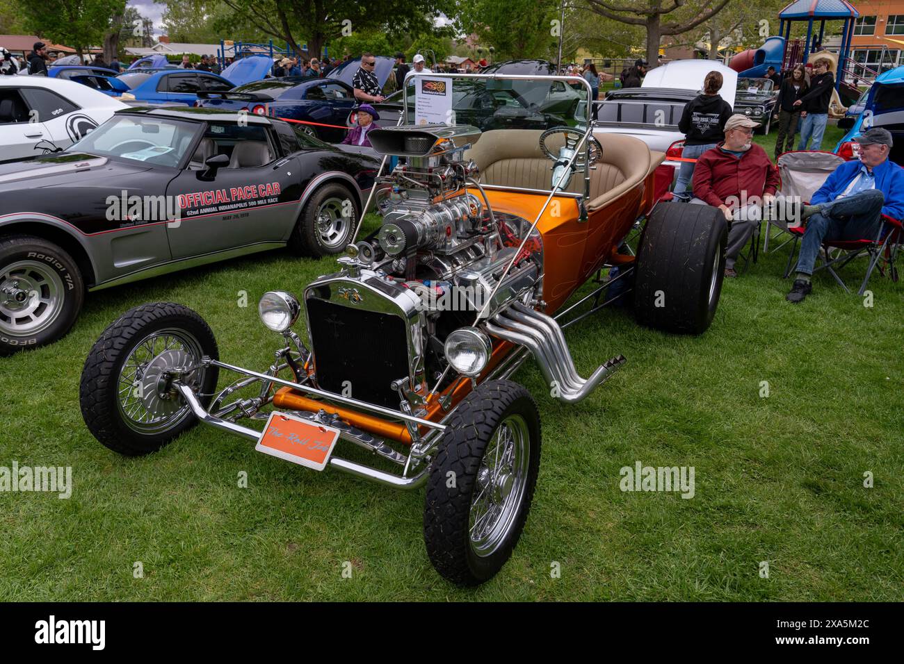 A 1923 Ford T-bucket hotrod with a blown Chrysler engine in the Moab ...