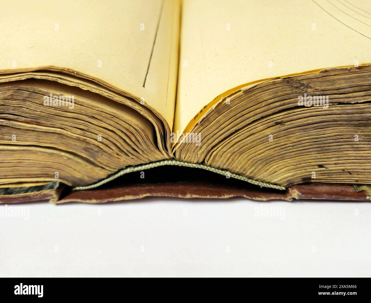 An opened old book with exposed pages put on the table Stock Photo - Alamy