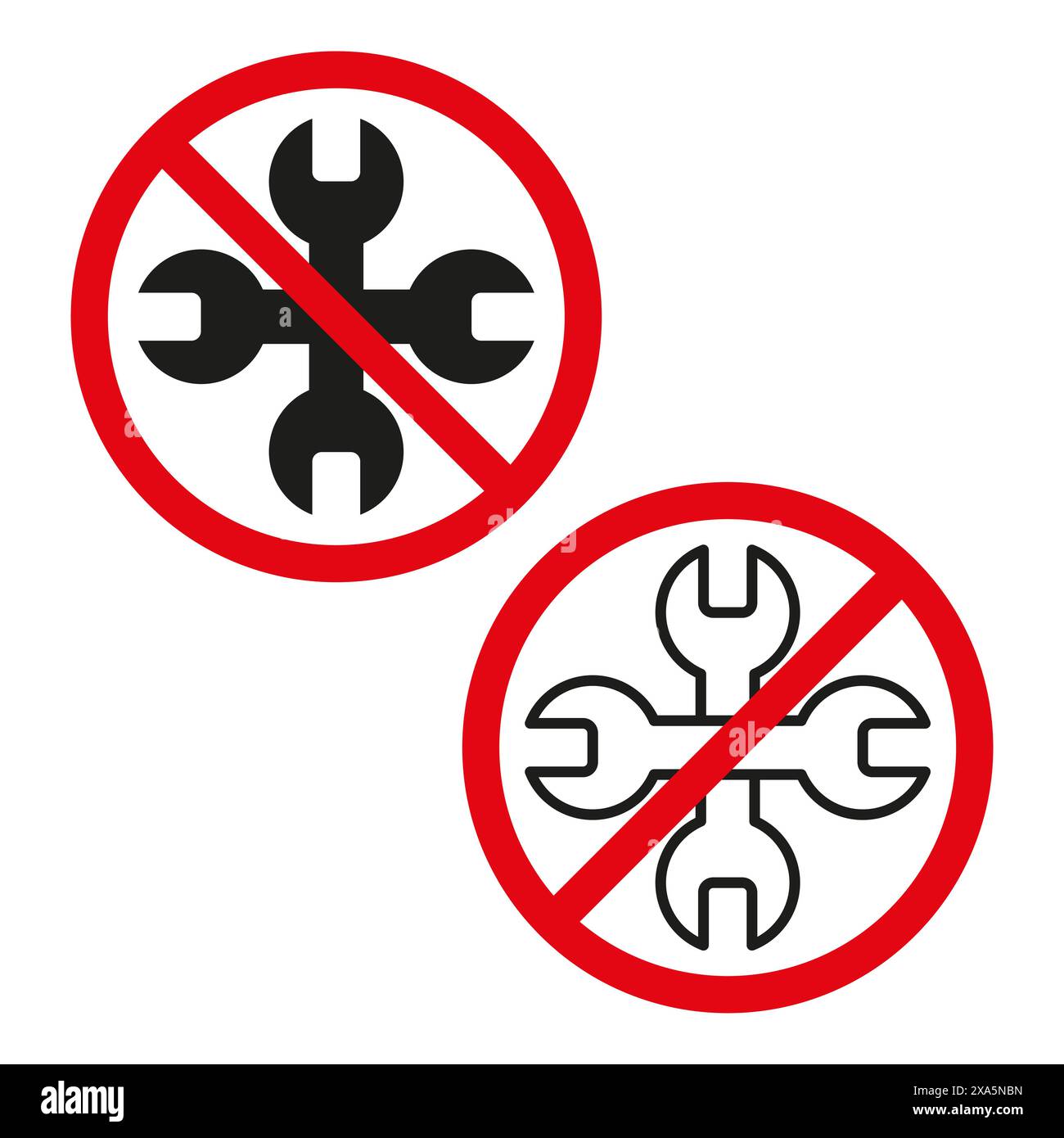 No wrench symbol. Red prohibition sign. Crossed wrenches. Vector ...
