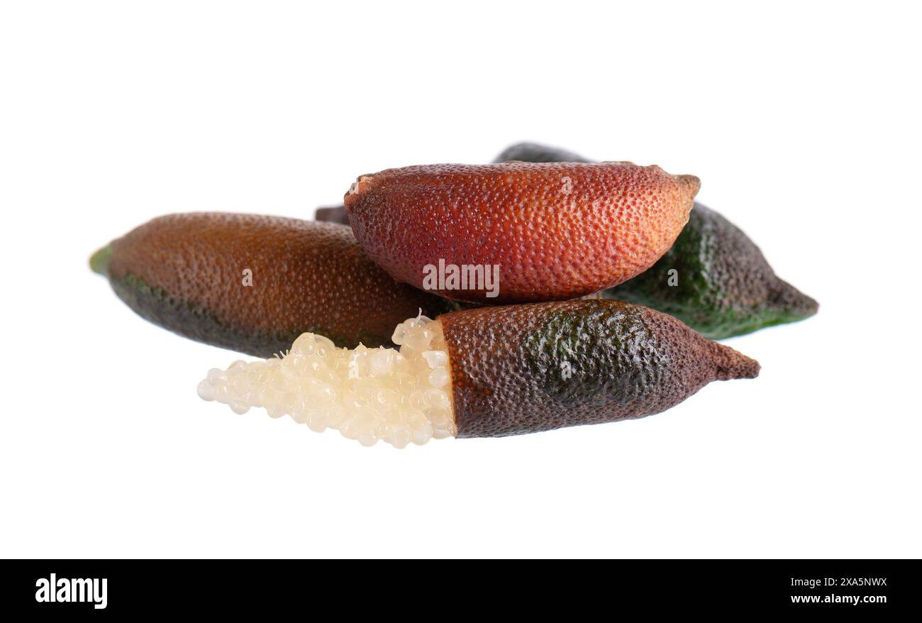 Fresh finger limes isolated on white background. Caviar lime. Fruits ...