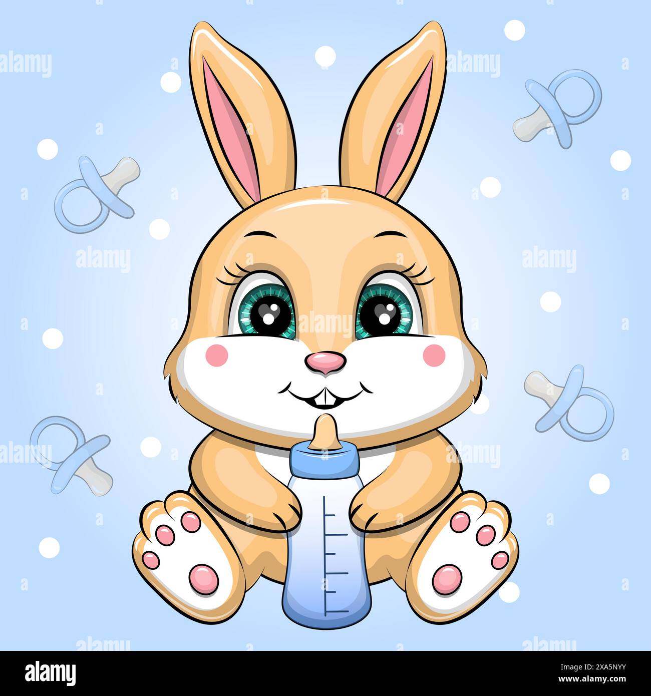 Cute cartoon rabbit with milk bottle. Vector illustration of an animal ...