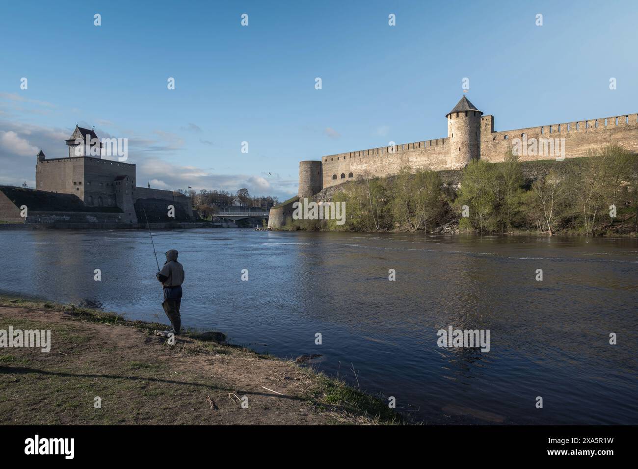 A scenic view of Narva River, border between Europe and Russia Stock ...