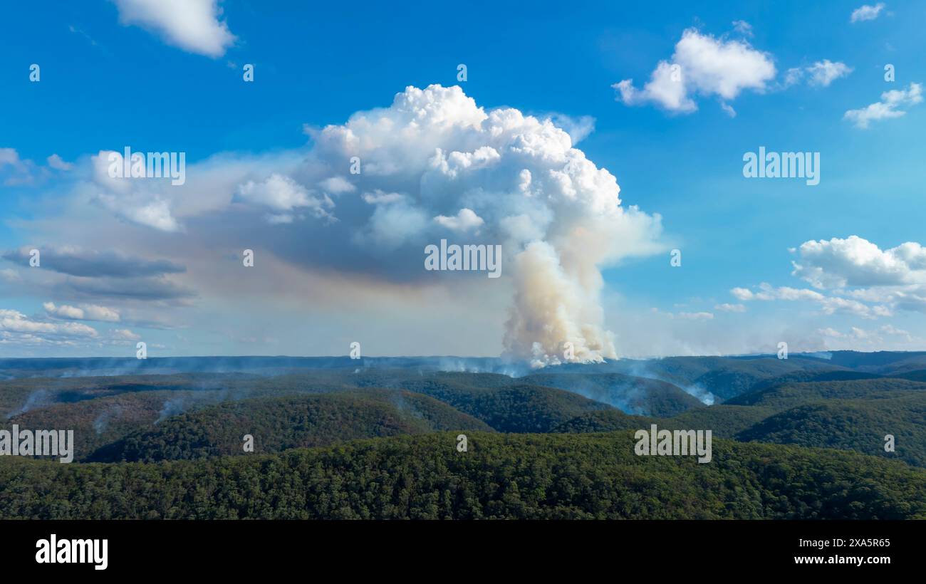 Drone aerial photograph of controlled bush fire hazard reduction ...