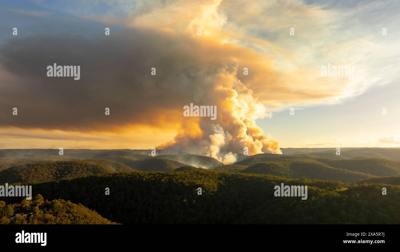 Drone aerial photograph of controlled bush fire hazard reduction ...