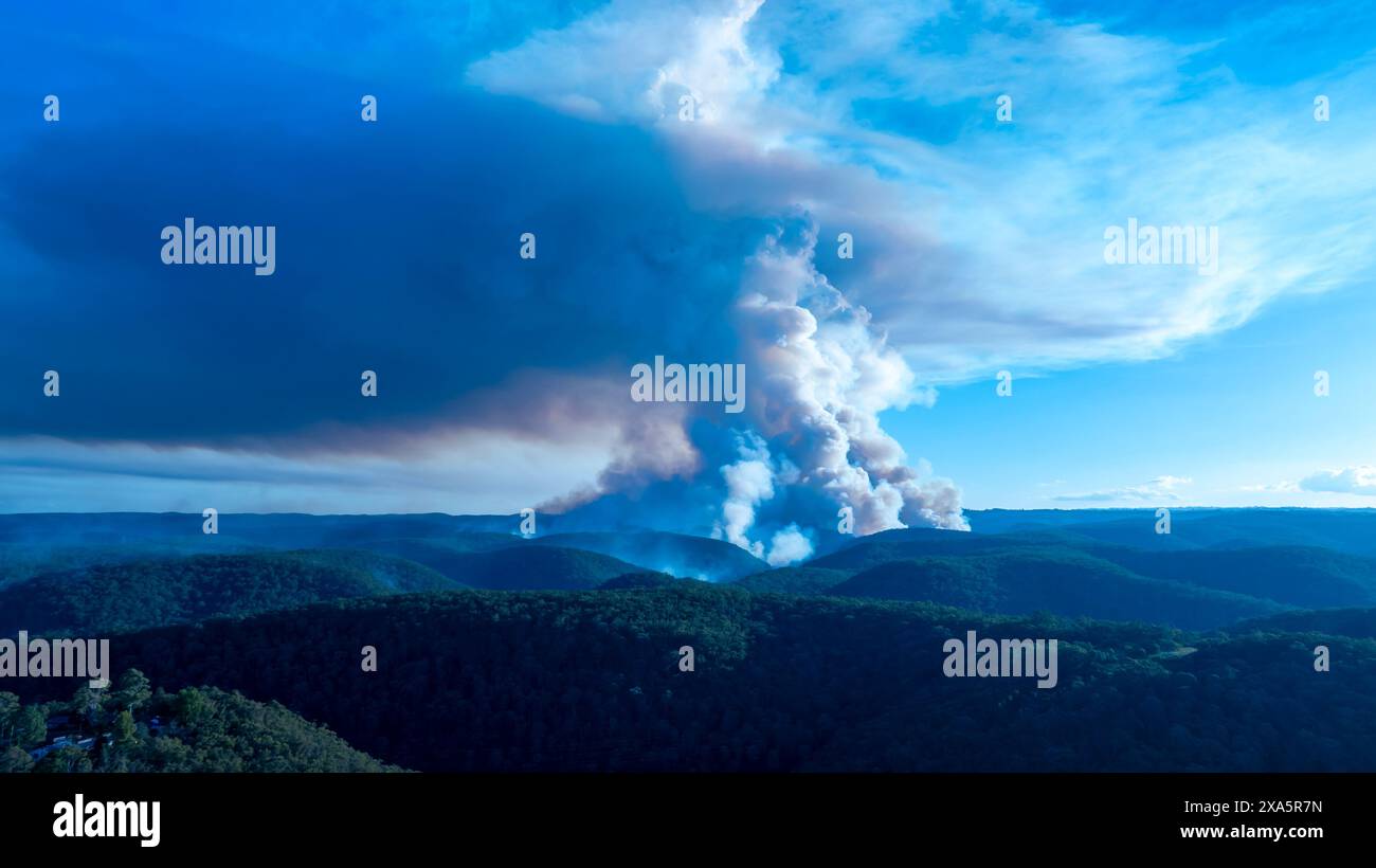 Drone aerial photograph of controlled bush fire hazard reduction ...