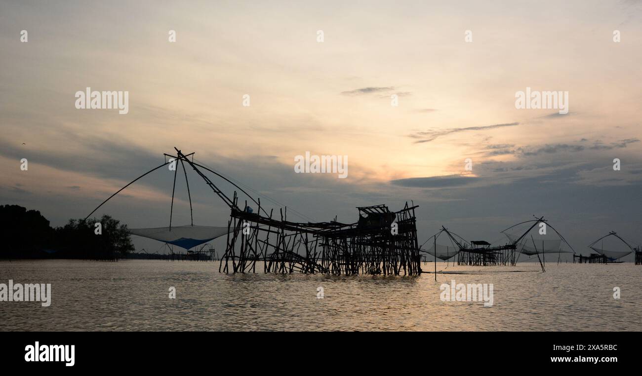 The traditional fishing nets on Thale Luang. Phatthalung. Thailand ...
