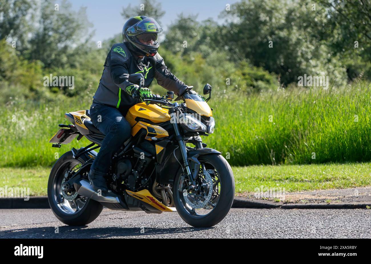 Stony Stratford,UK - June 2nd 2024: 2023 yellow Triumph Street Triple ...
