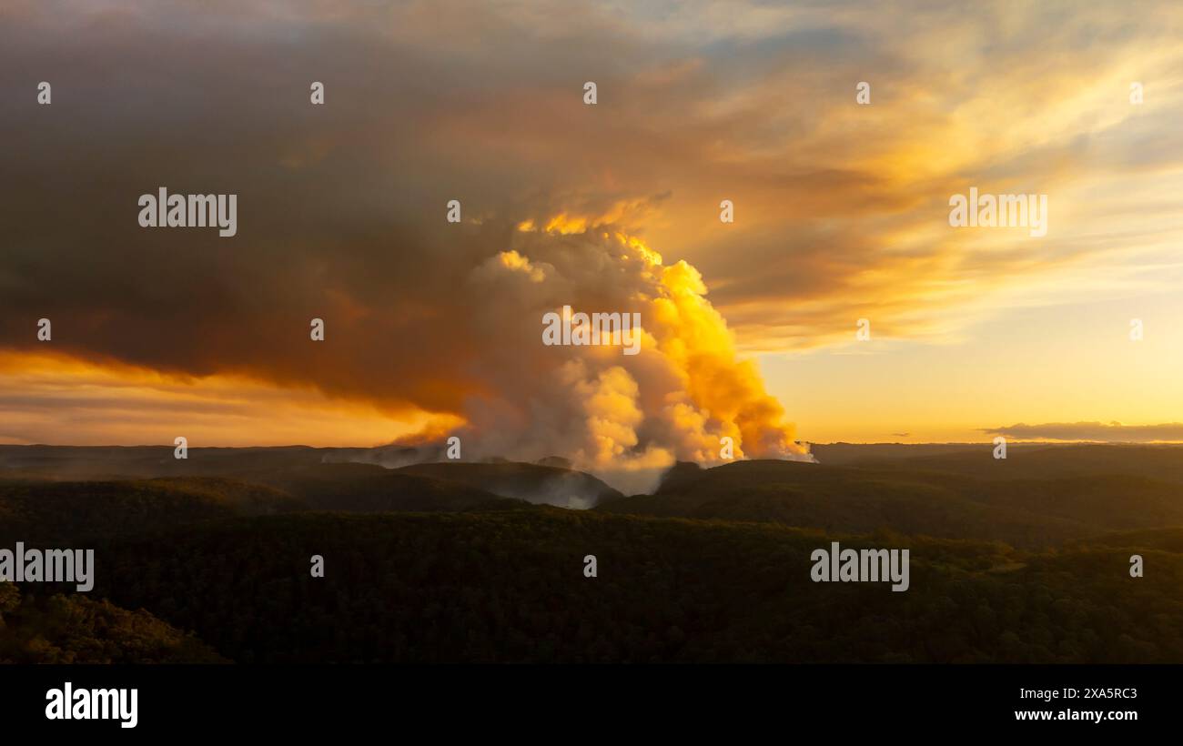 Drone aerial photograph of controlled bush fire hazard reduction ...
