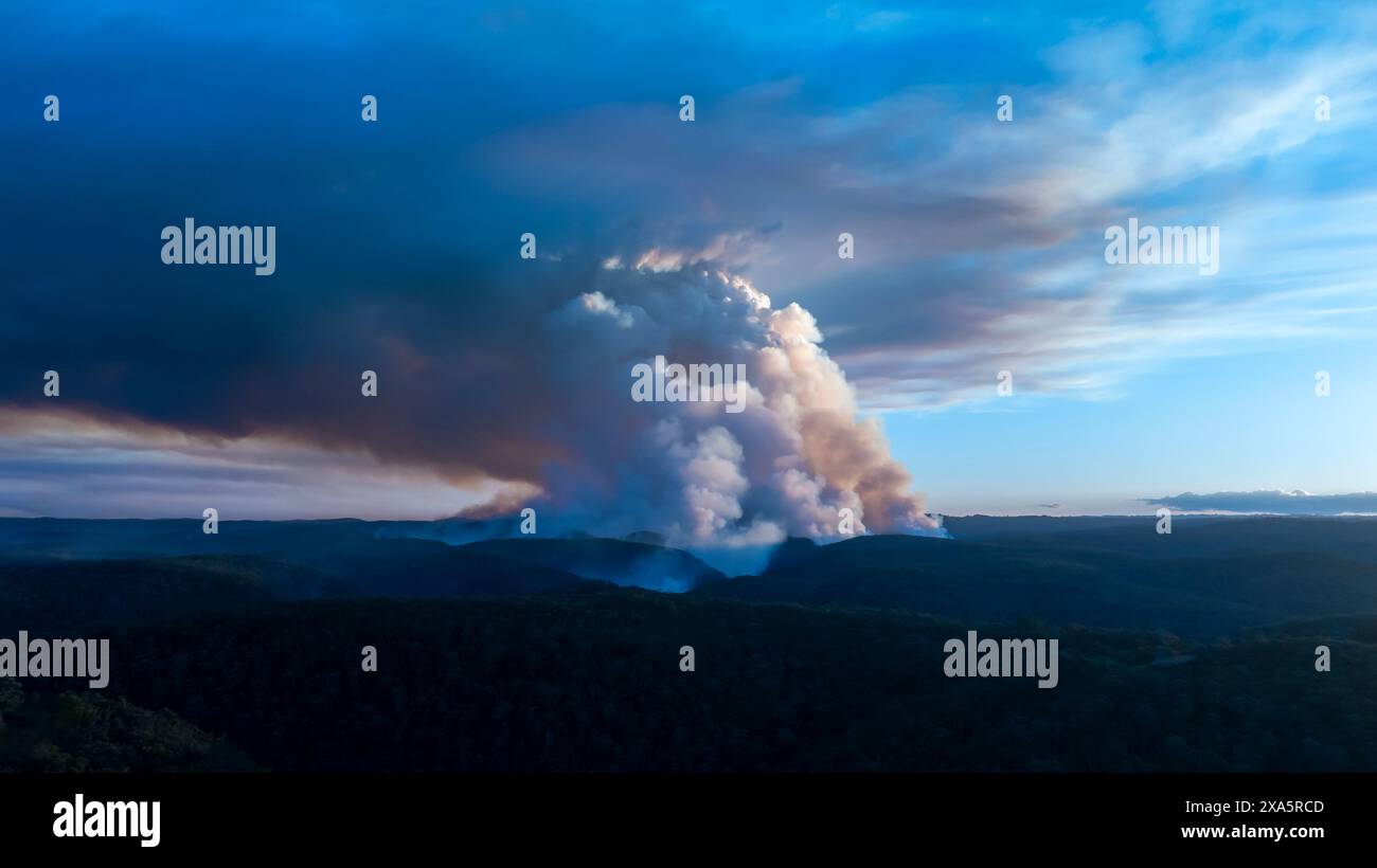 Drone aerial photograph of controlled bush fire hazard reduction ...