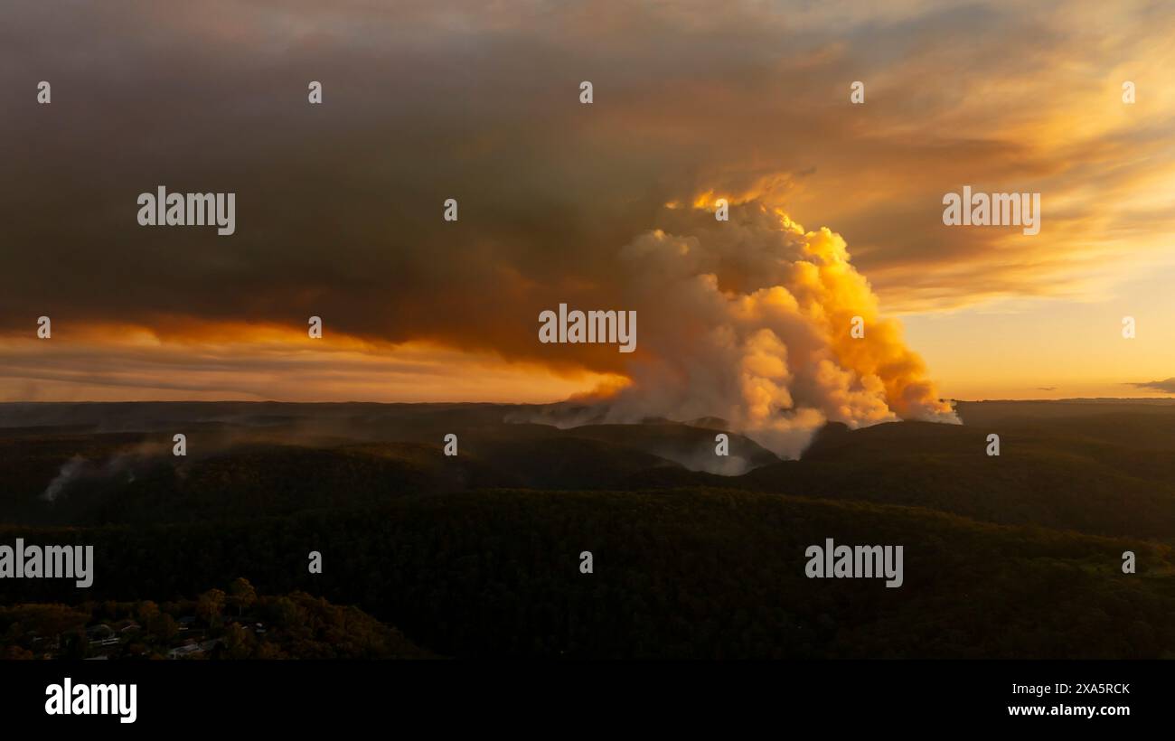 Drone aerial photograph of controlled bush fire hazard reduction ...