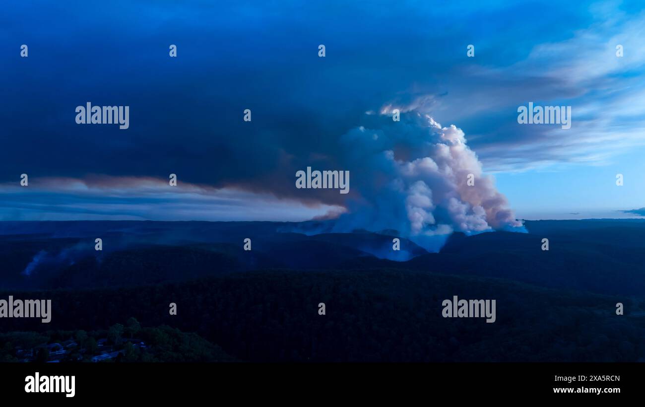 Drone aerial photograph of controlled bush fire hazard reduction ...