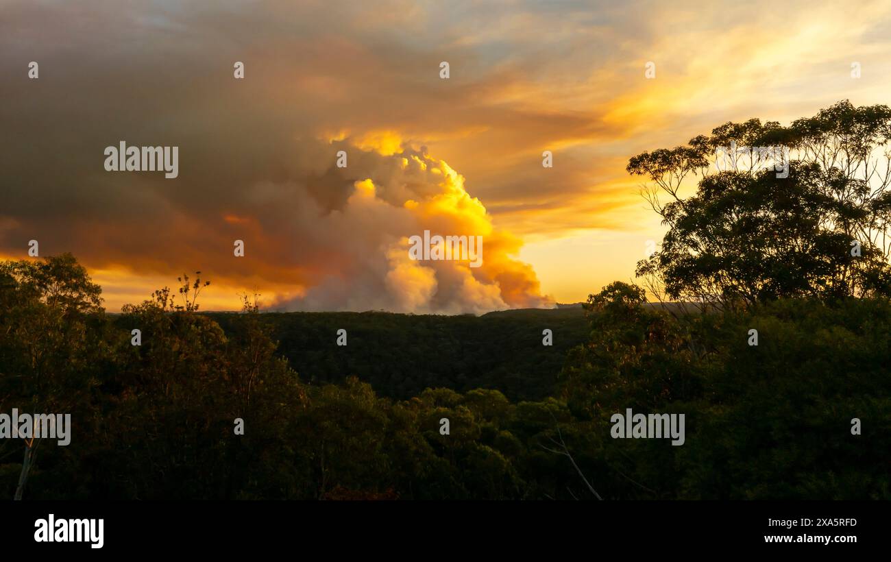 Drone aerial photograph of controlled bush fire hazard reduction ...