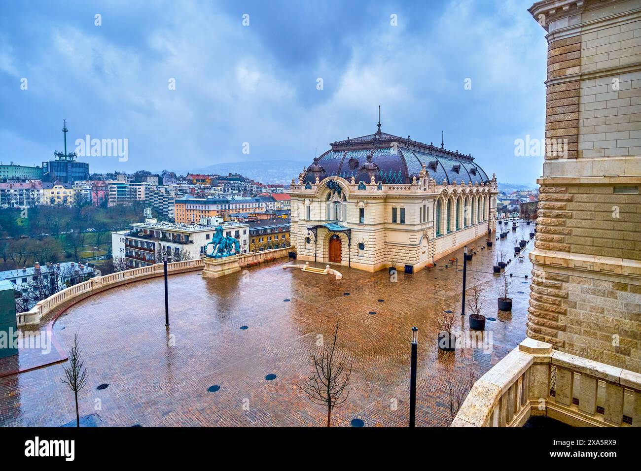 Royal Riding Hall on Foal Courtyard of Buda Castle with the statue to ...