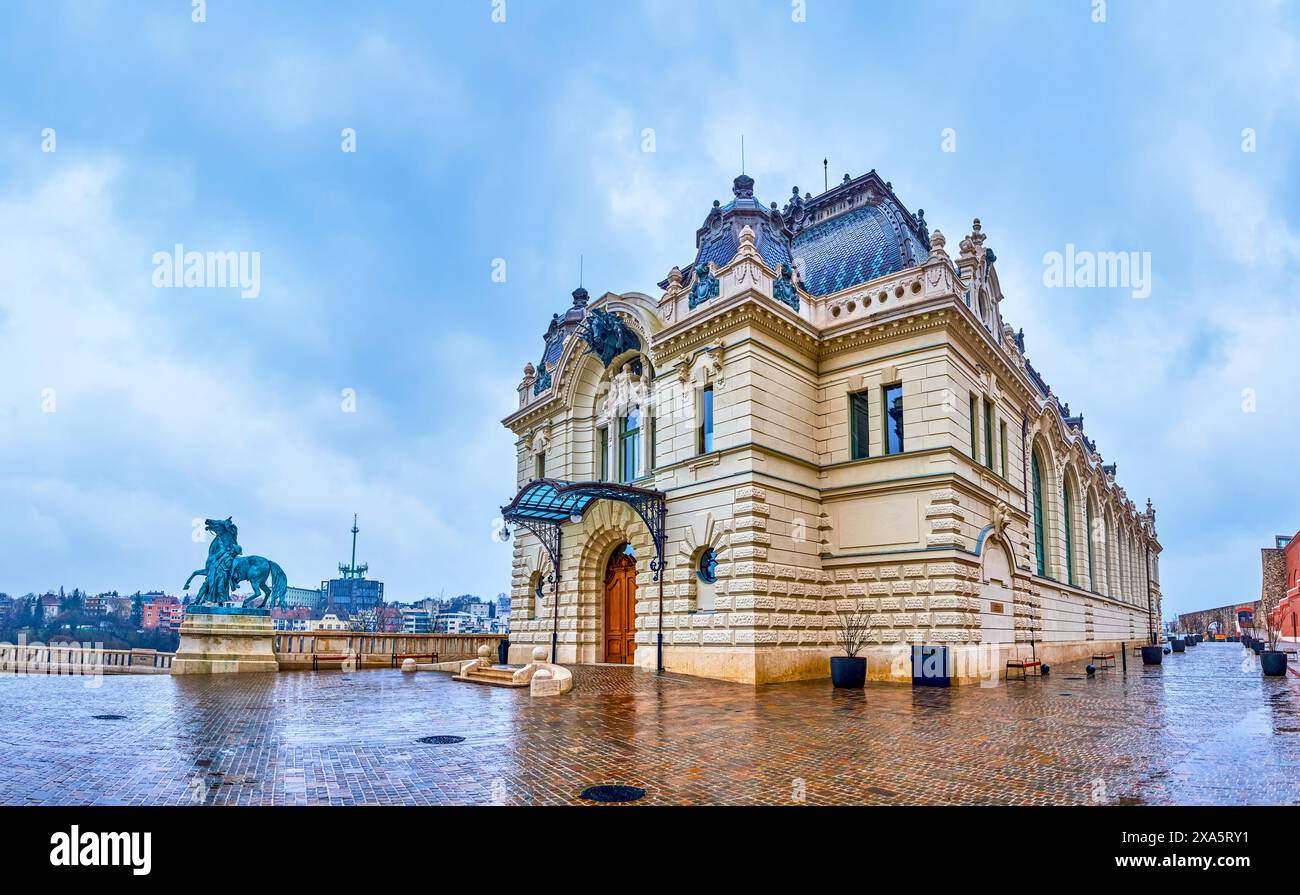 Royal Riding Hall on Foal Courtyard of Buda Castle with the statue to ...