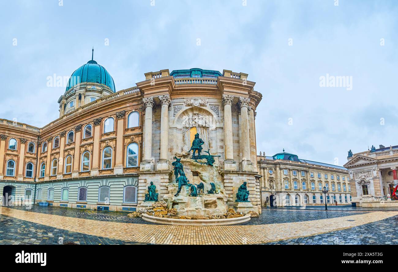 Matthias Fountain, the popular attraction on the wall of Buda Palace in ...