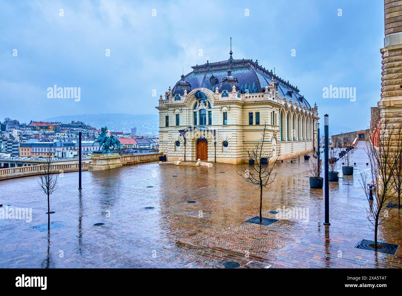 Royal Riding Hall on Foal Courtyard of Buda Castle with the statue to ...
