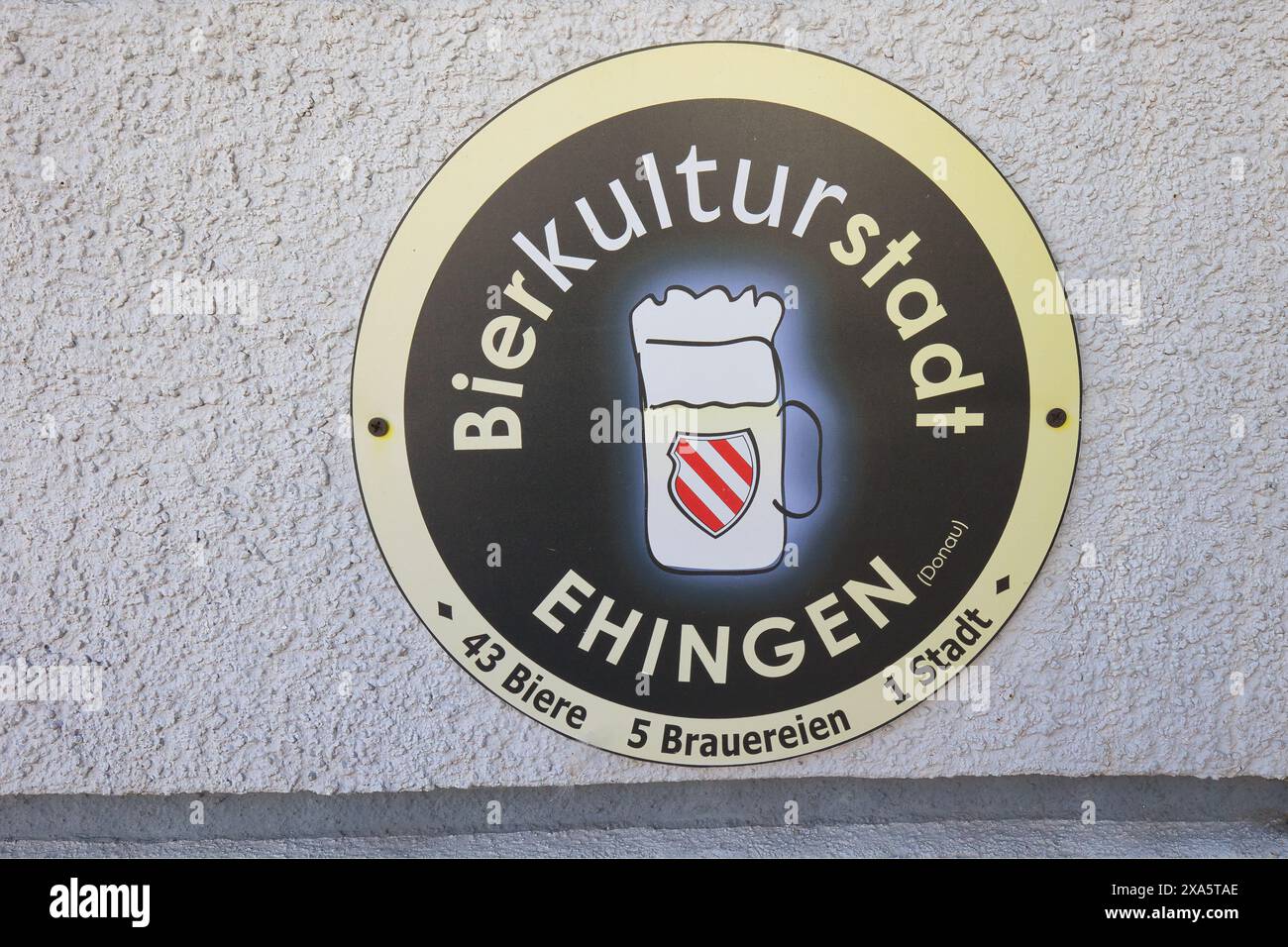 Germany, Ehingen - August 18, 2023: Plaque of the beer culture city of ...