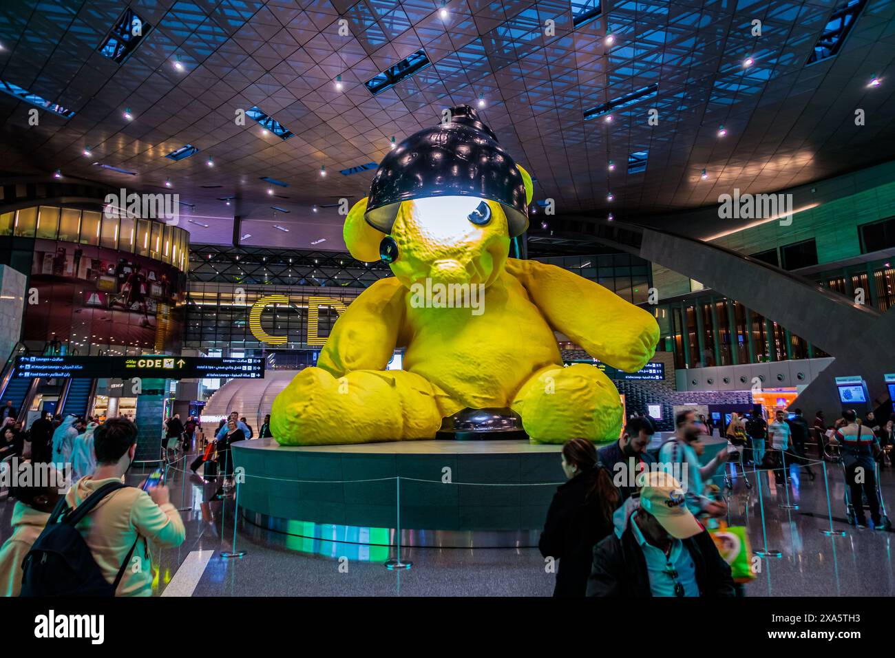 Doha, Qatar 31 January 23. Hamad International Airport, Lamp yellow ...