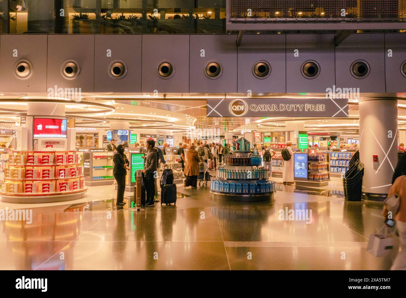Doha, Qatar 31 January 23. Hamad International Airport, Lamp yellow ...