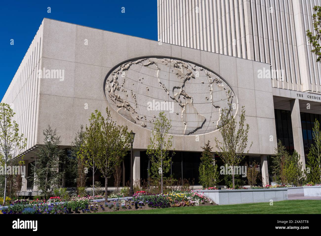 The bas relief map of the world on the Church Office Building, part of the world headquarters ...