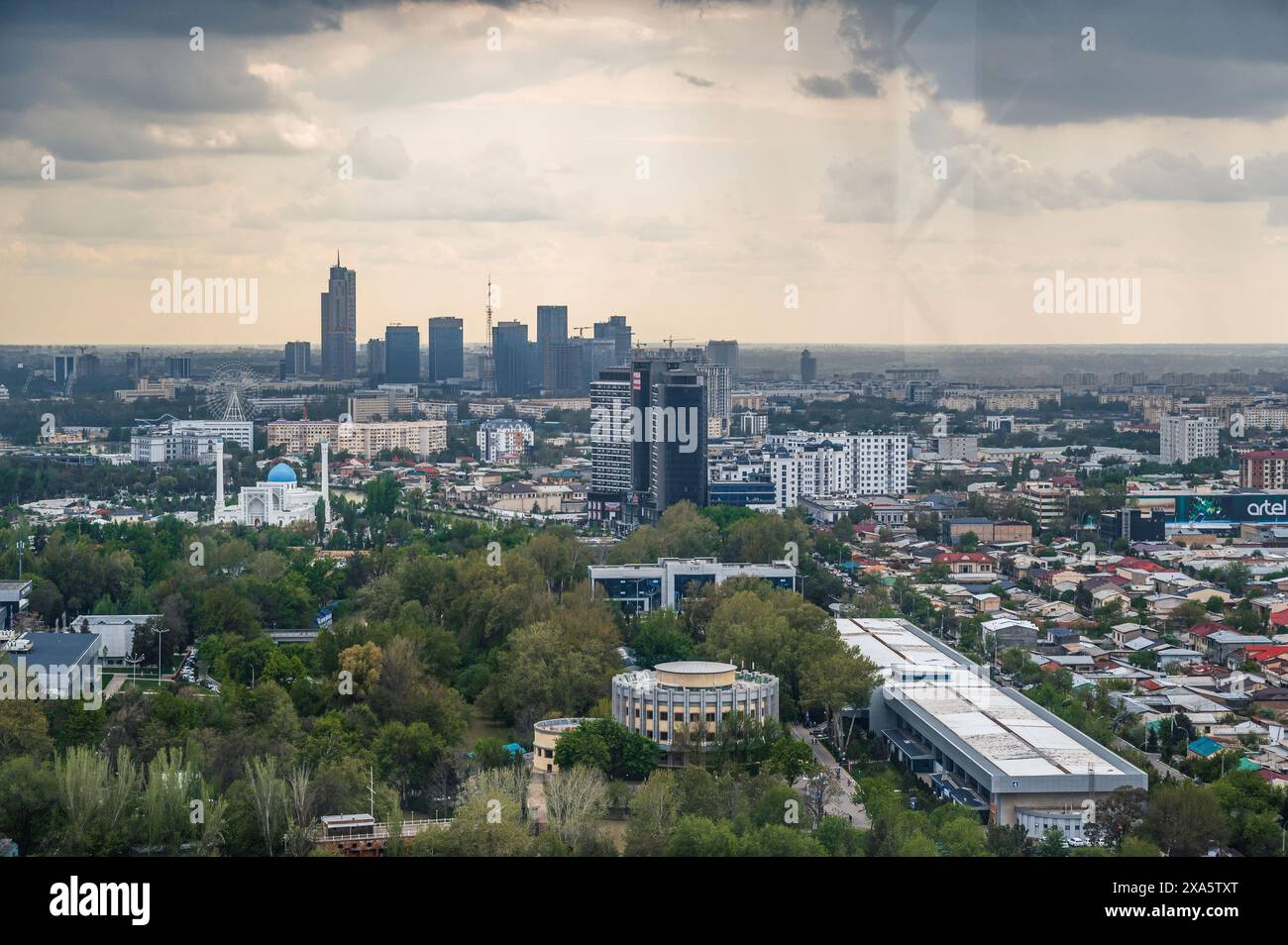 Top aerial view above drone of city Tashkent and skyscrapers from ...