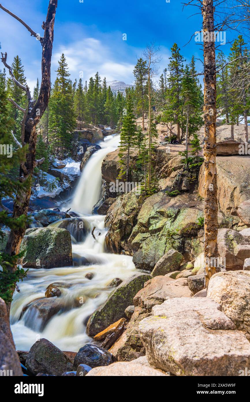 A long exposure shot of the Alberta Falls - Rocky Mountain National ...