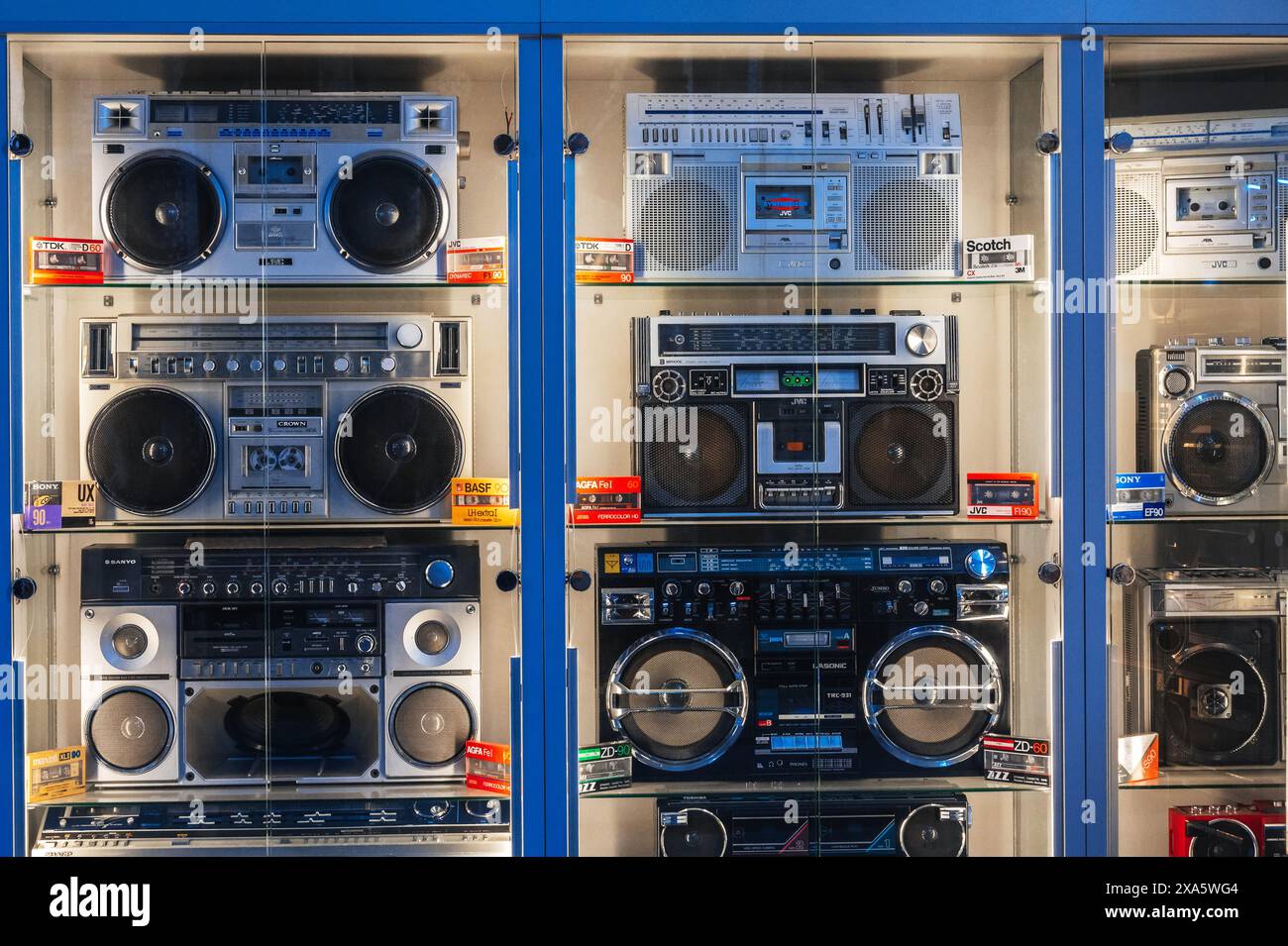 collection of various classic Japanese cassette recorders, portable ...