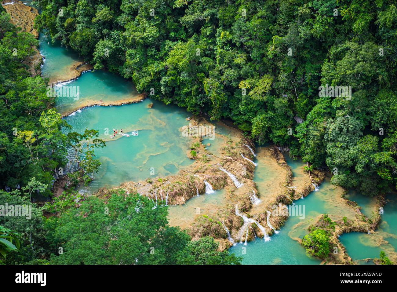 Aerial view of Semuc Champey. A series of natural ponds and small ...