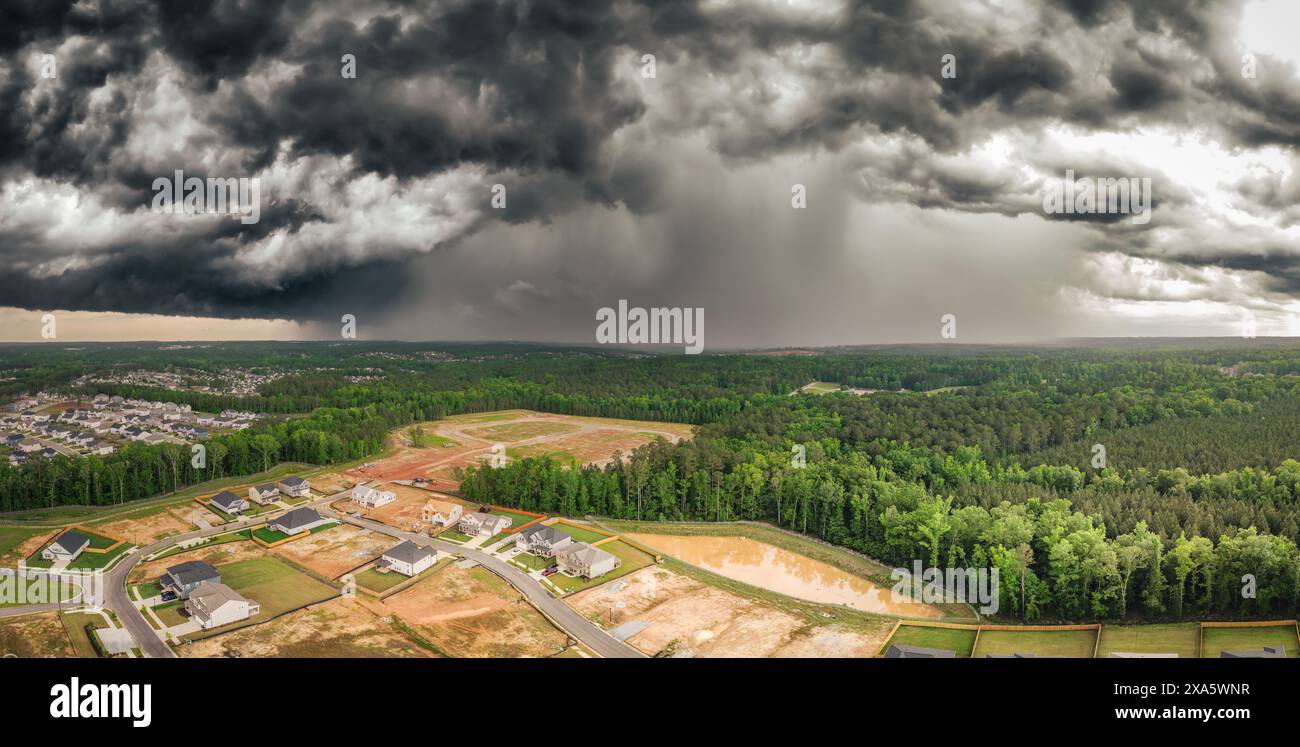 An aerial view of Summer Thunderstorms over Grovetown, Georgia Stock ...