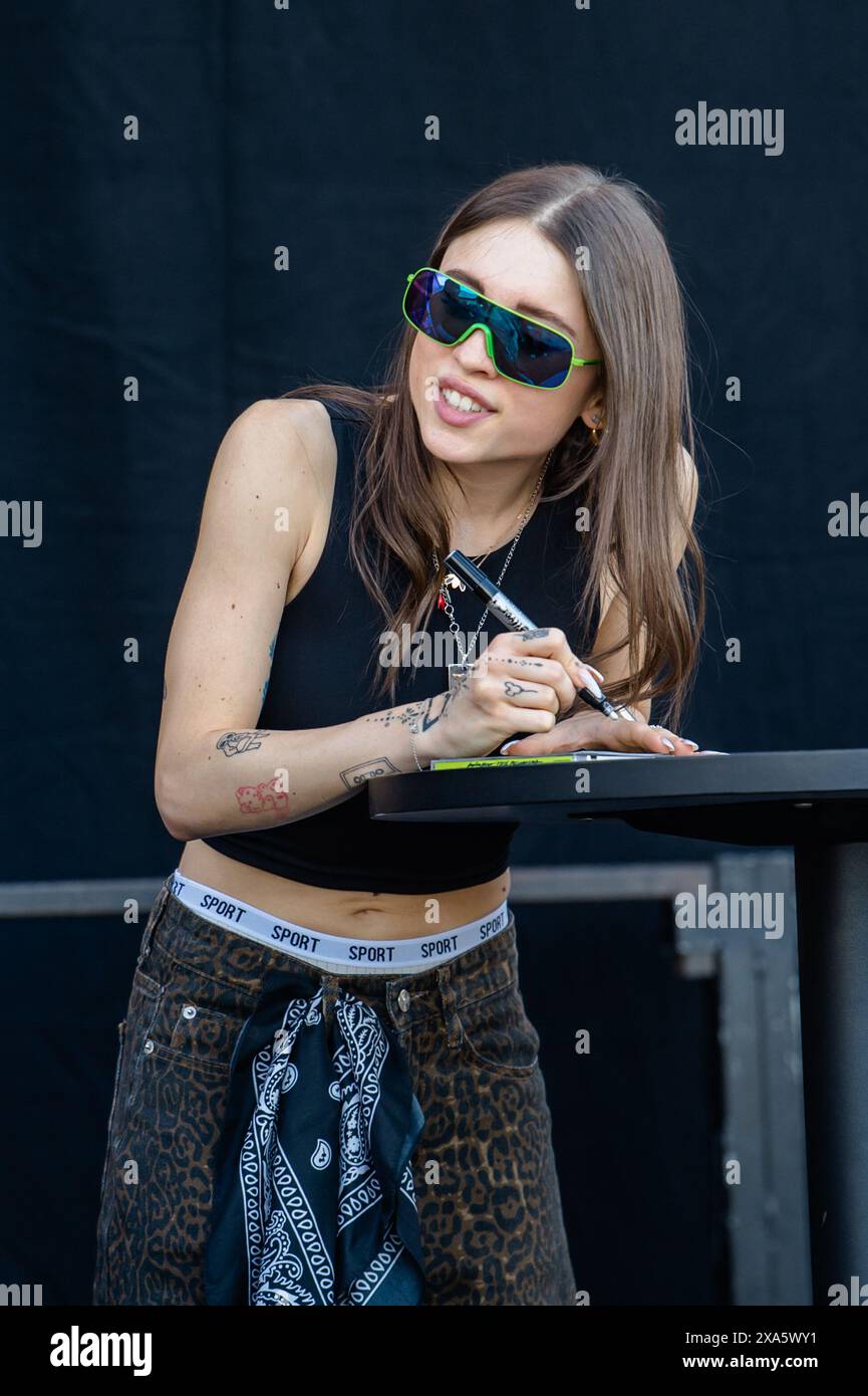 Singer Angelina Mango is performing on stage at Ottagono Square at ...