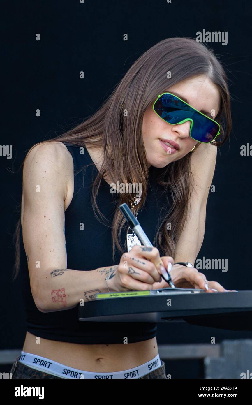 Singer Angelina Mango is performing on stage at Ottagono Square at ...