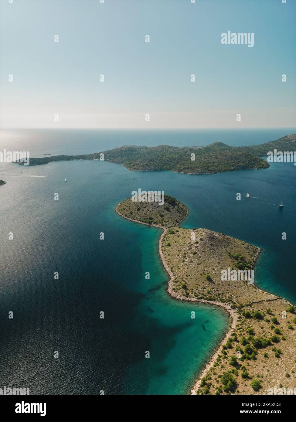 Drone aerial view of Kornati archipelago, small empty islands of ...