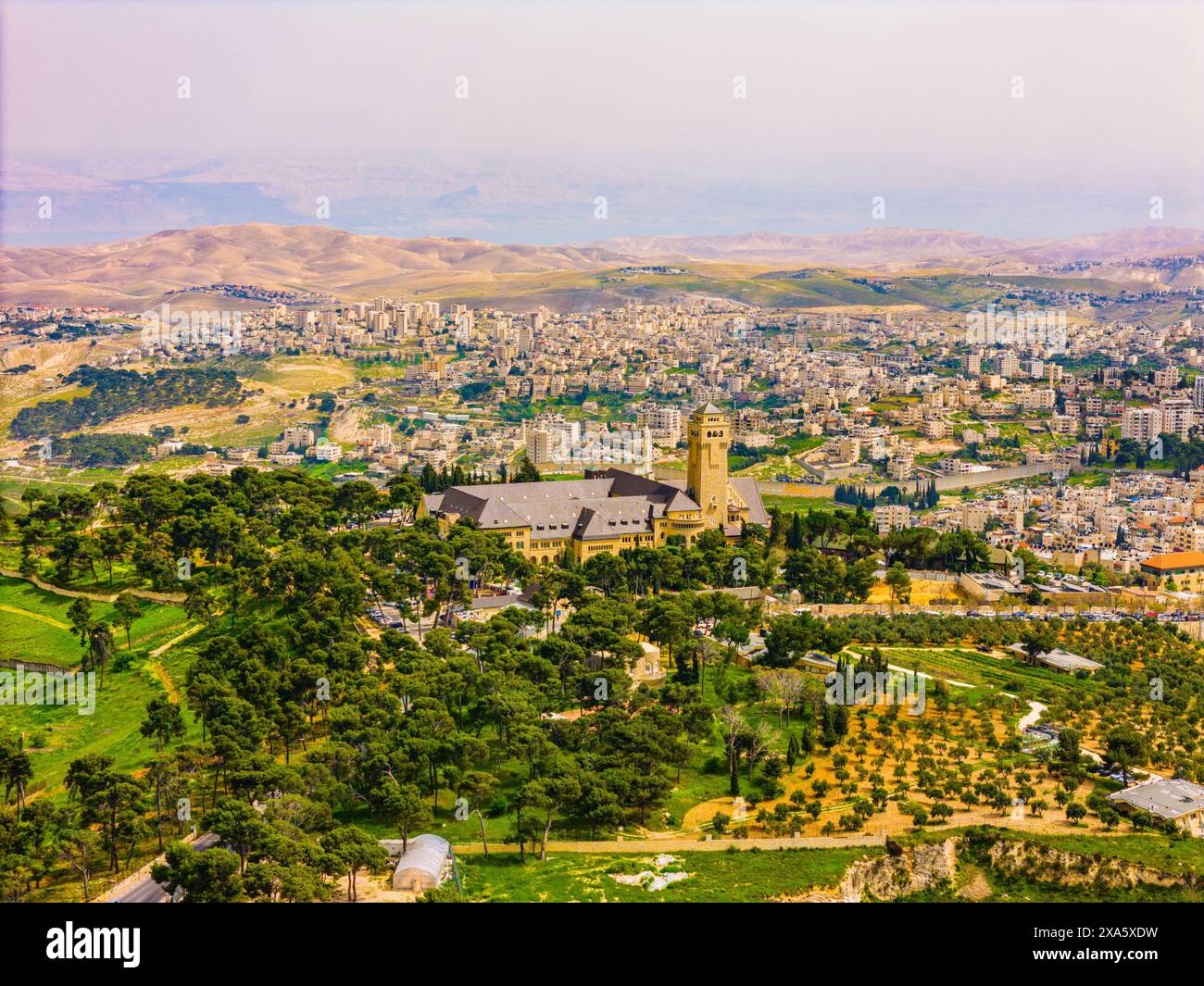 Aerial view of Augusta Victoria Monastery on Mount Scopus in Jerusalem ...
