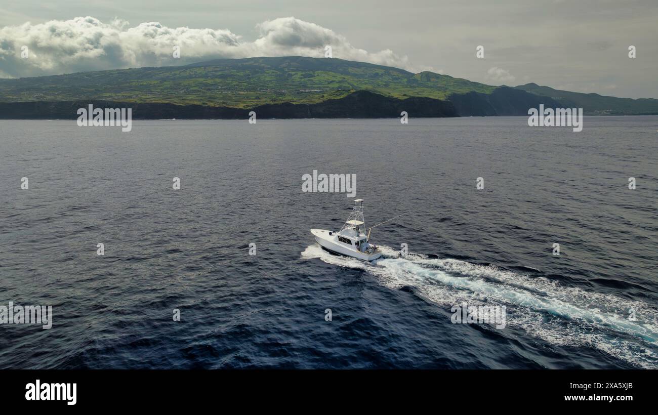 sportfishing boat fishing in the atlantic ocean for blue marlin in the ...