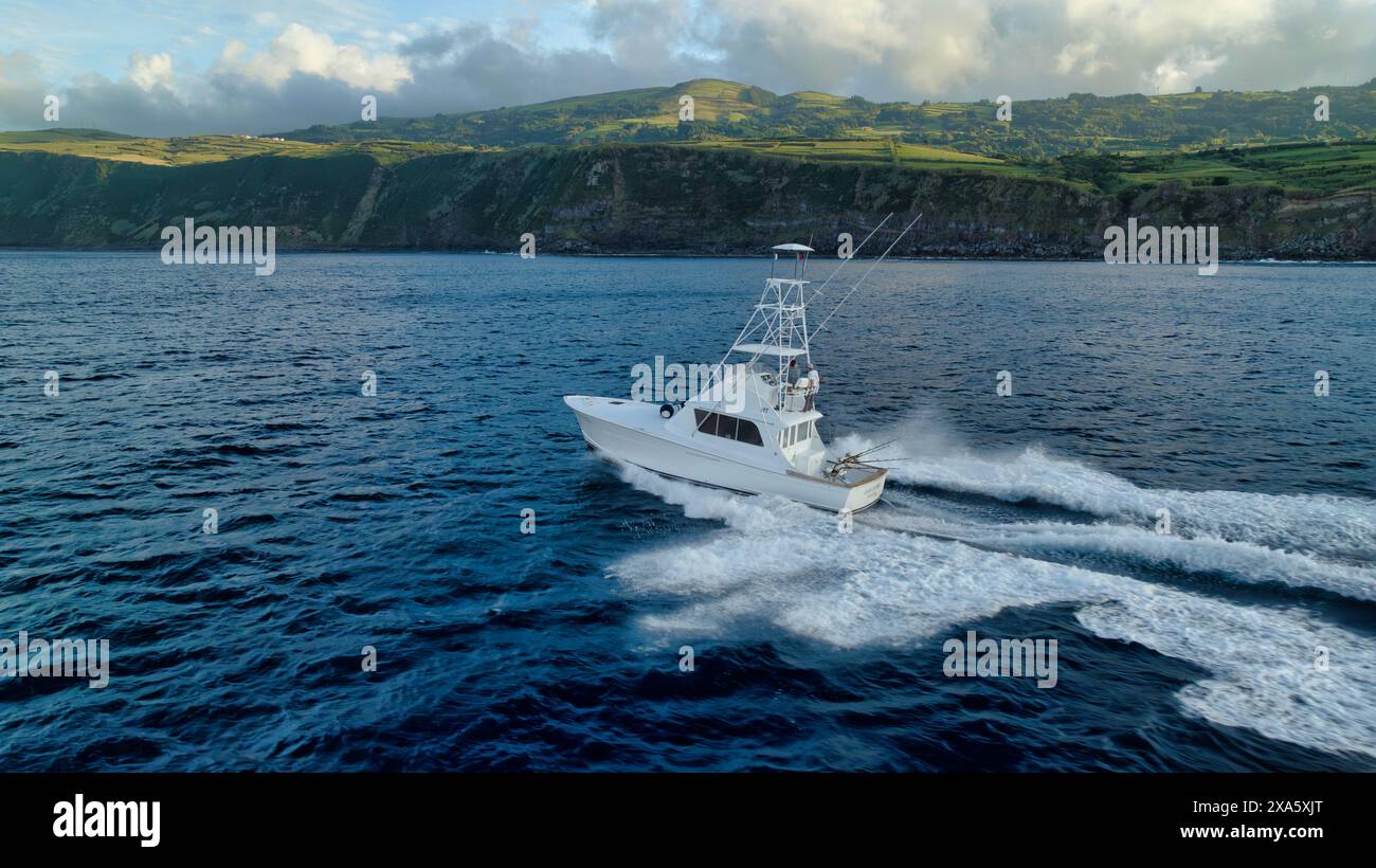 Sportfishing Boat in the atlantic ocean off the coast of the Azores in ...