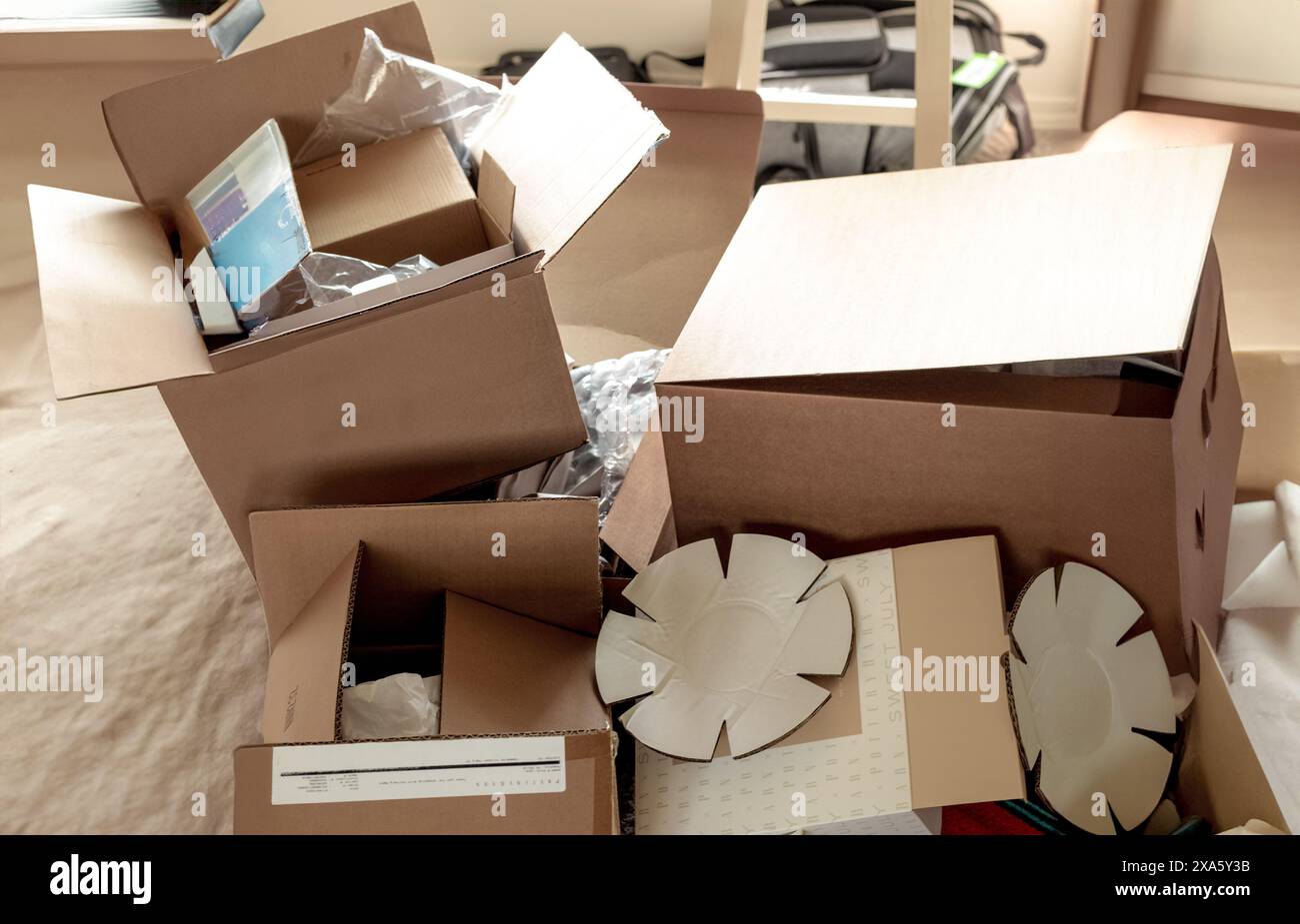 A close-up of boxes unpacked from moving Stock Photo - Alamy