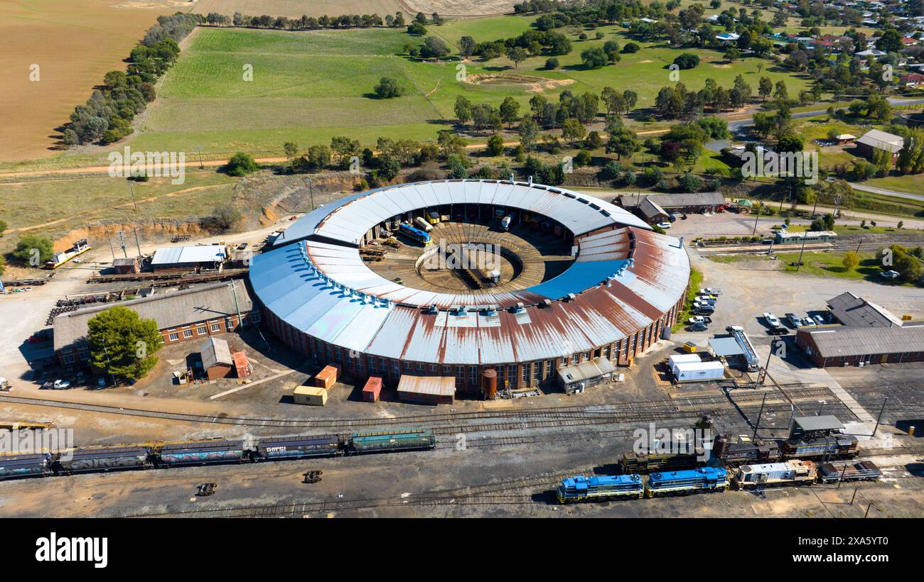 An aerial view of the Junee Roundhouse Railway Museum in Junee ...