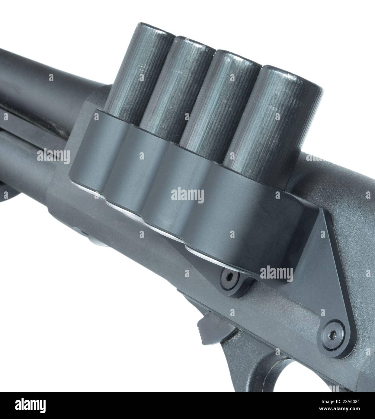 Sidesaddle shotshell carrier on a shotgun isolated but fully loaded ...
