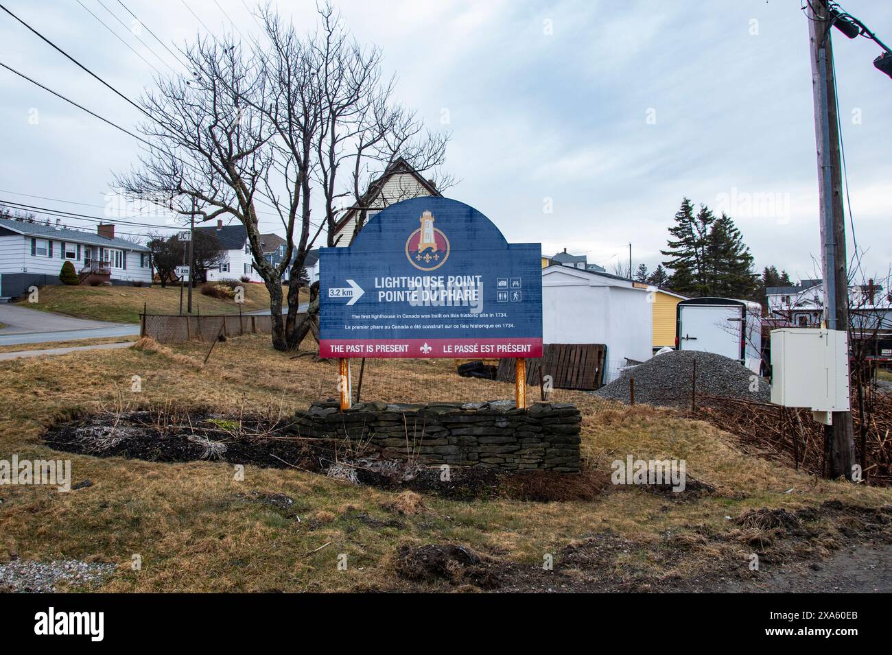 Lighthouse point sign in Louisbourg, Nova Scotia, Canada Stock Photo ...