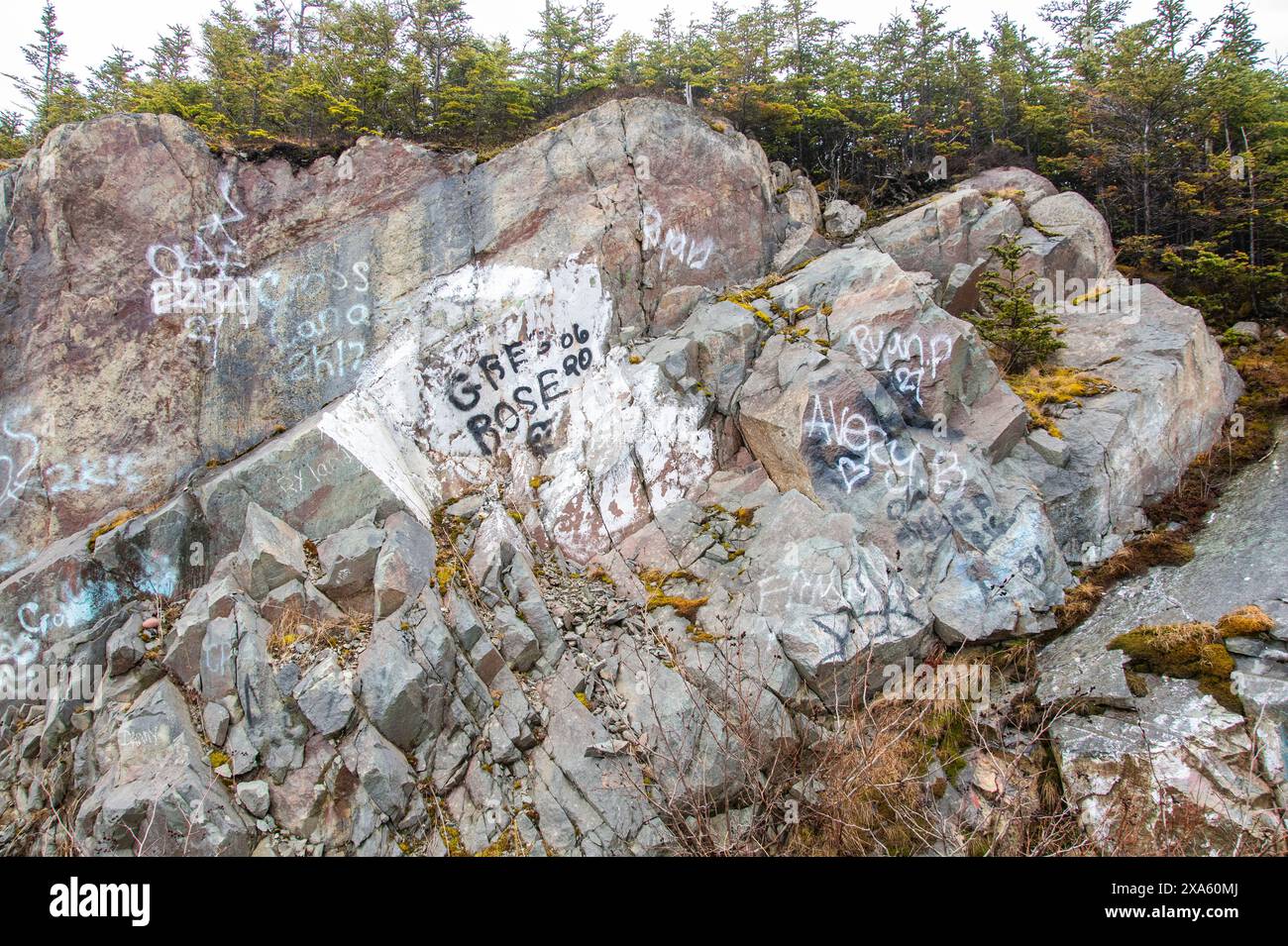 Graffiti on a rocks in Louisbourg, Nova Scotia, Canada Stock Photo - Alamy