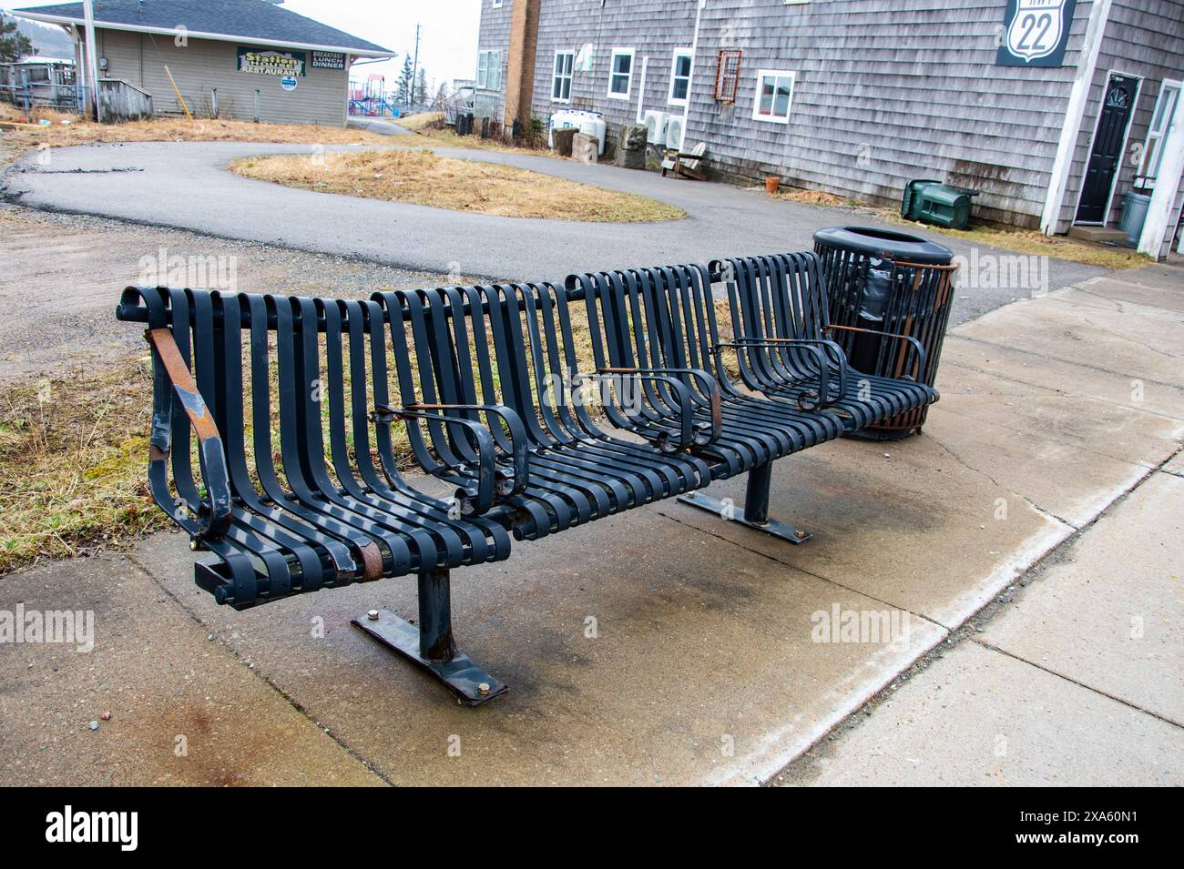 Wonky bench in Louisbourg, Nova Scotia, Canada Stock Photo - Alamy