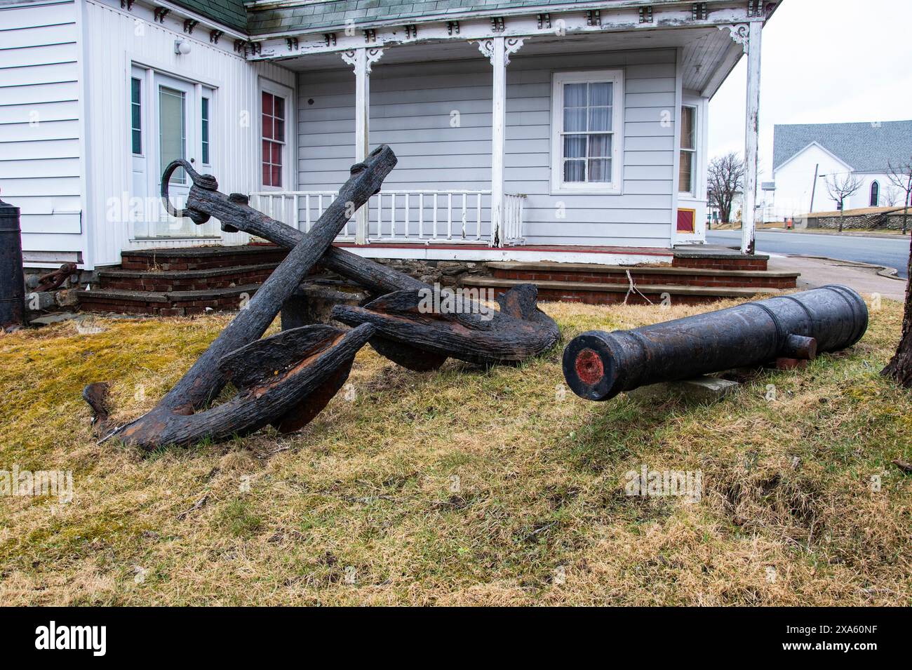 Admiralty anchor and cannon display in Louisbourg, Nova Scotia, Canada ...