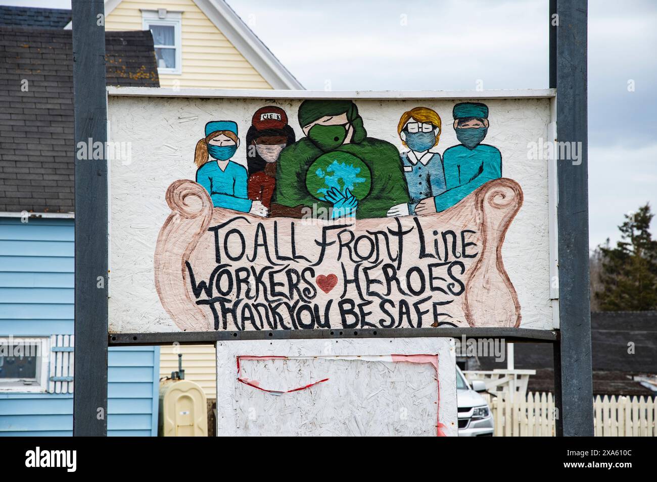 Front line workers sign in Louisbourg, Nova Scotia, Canada Stock Photo ...