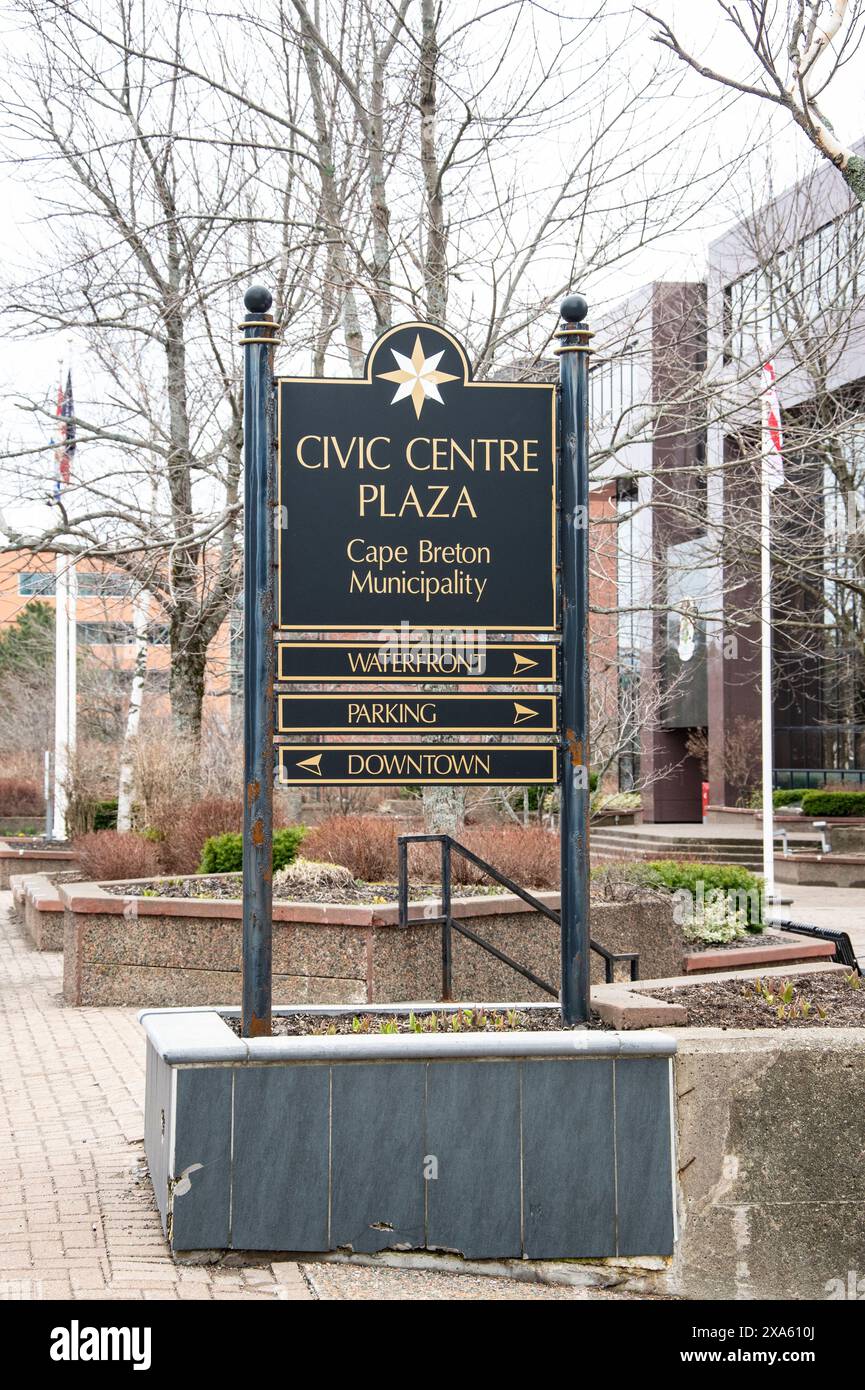 Civic Centre Plaza sign at the waterfront in Sydney, Nova Scotia ...