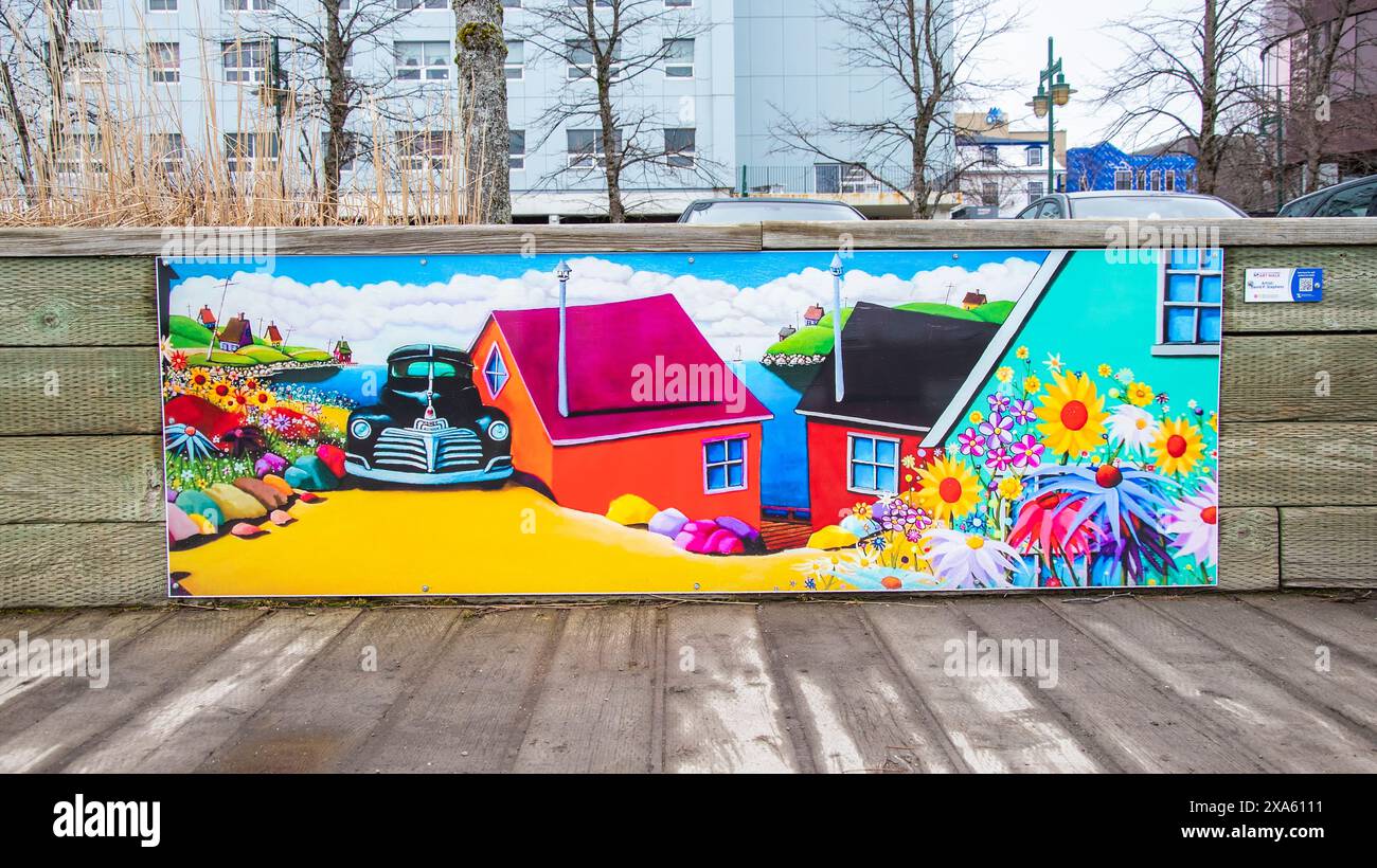 Colorful Sydney waterfront mural in Sydney, Nova Scotia, Canada Stock ...