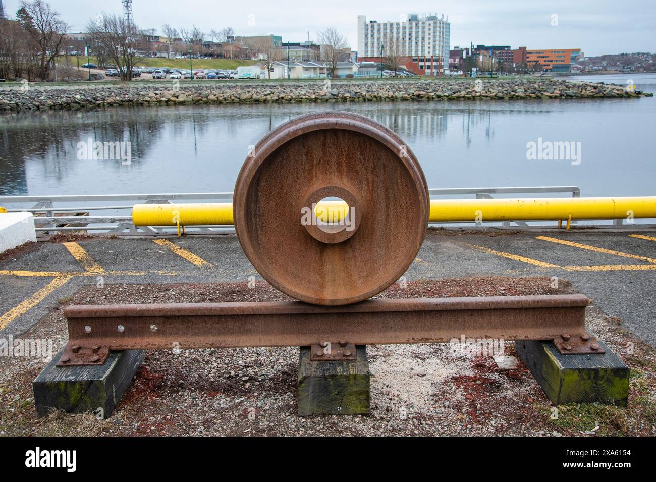 Display of a flange wheel on a rail at the waterfront in Sydney, Nova ...