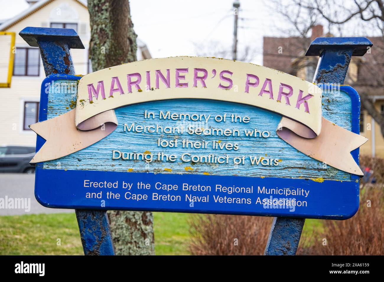 Mariner's Park sign at the port in Sydney, Nova Scotia, Canada Stock ...