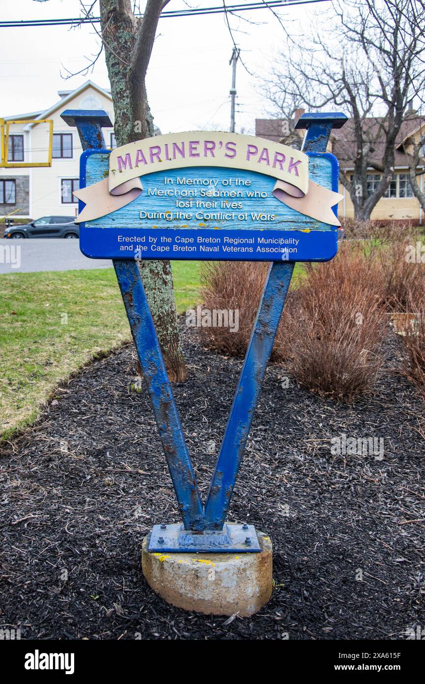 Mariner's Park sign at the port in Sydney, Nova Scotia, Canada Stock ...